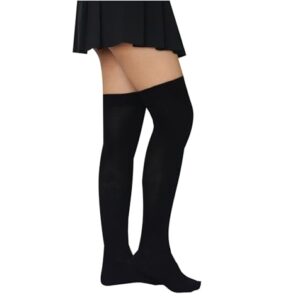 Bestjybt Women Long Thigh High Socks Cotton Over the Knee Socks (1 Pair-Black, Style 01)