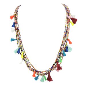 bocar long multiple 6 strand handmade beaded statement 31" necklace with tassel pendant for women (nk-10579)