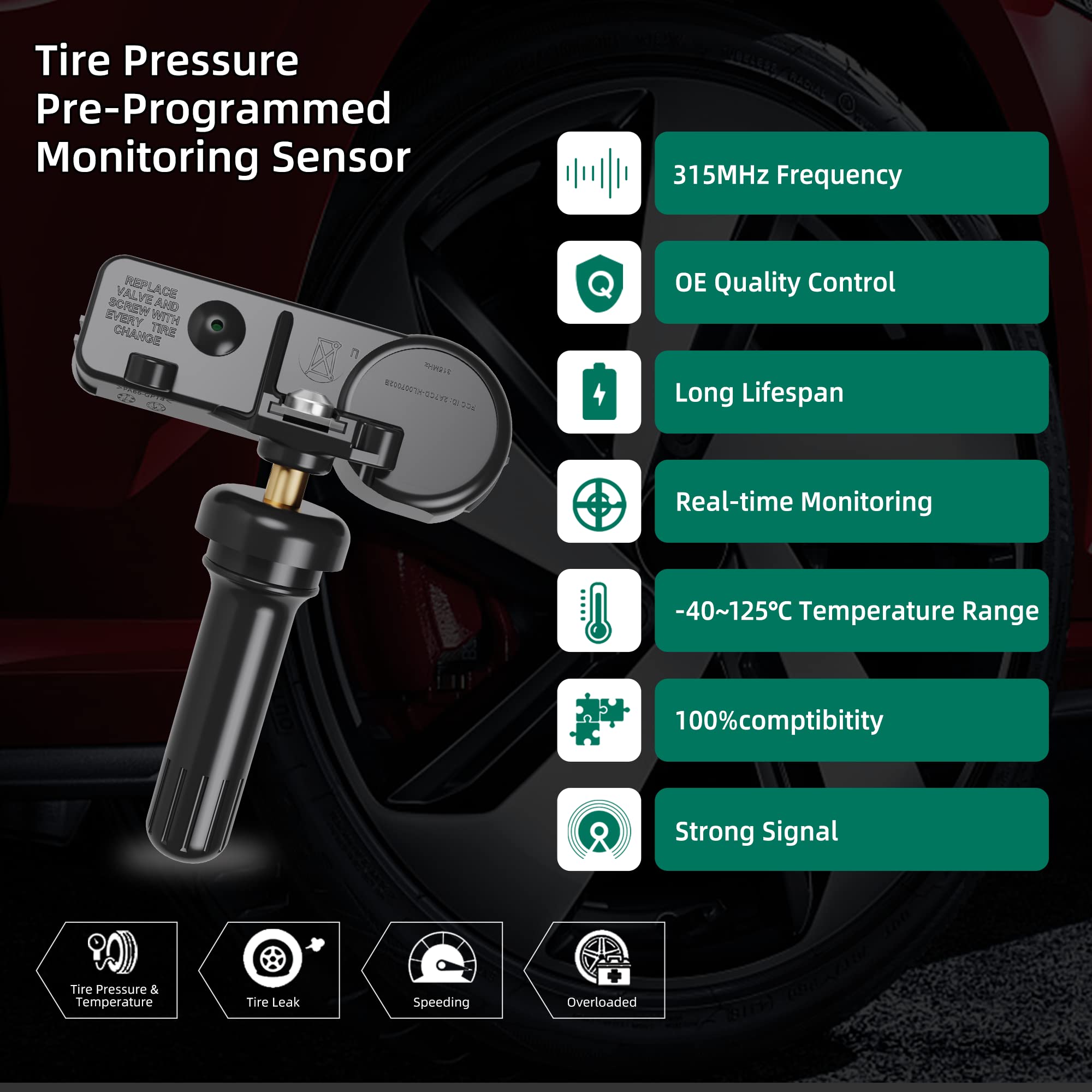 TPMS Sensor for Ford F150 4-Pack,315MHZ Tire Pressure Monitor System for or Ford F150 F250 F350 F450 F550,Escape,Fusion, Lincoln MKX MKC,Mercury Replaces# 9L3Z1A189A,DE8T1A180AA,DR3Z1A189A.