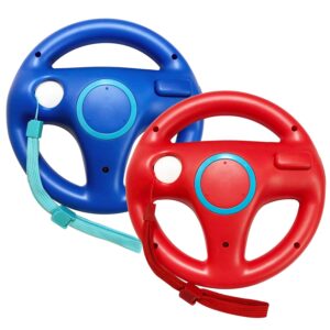 jadebones 2 pack racing steering wheel with wrist strap for wii and wii u remote controller (red+blue)