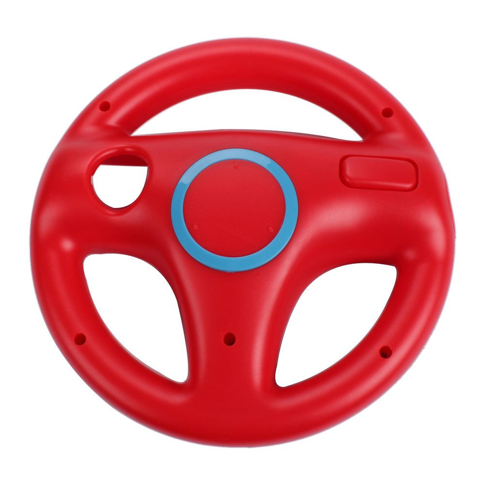 Jadebones 2 Pack Racing Steering Wheel with Wrist Strap for Wii and Wii U Remote Controller (Red+Blue)