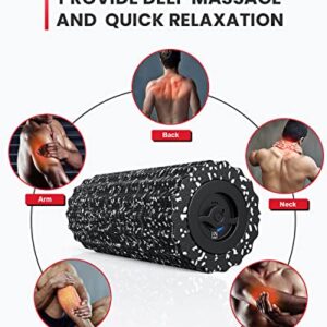 FITINDEX Electric Vibrating Foam Roller, Exercise, Yoga, Pilates, Massage, Back Pain Relief, Muscle Recovery, and Physical Therapy, 4-Speed & Rechargeable Versatile Fitness Roller Foam - Black