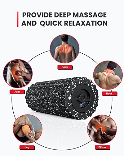 FITINDEX Electric Vibrating Foam Roller, Exercise, Yoga, Pilates, Massage, Back Pain Relief, Muscle Recovery, and Physical Therapy, 4-Speed & Rechargeable Versatile Fitness Roller Foam - Black