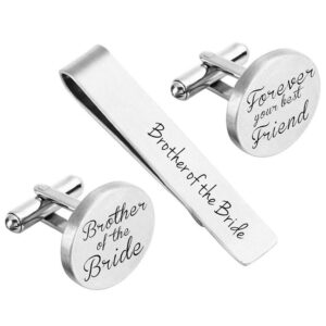 zunon brother of the bride cufflinks wedding engraved brother forever your best friend tie clip tack bar (brother of the bride)