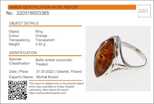 HolidayGiftShops Sterling Silver and Baltic Honey Marquise Cut Amber Ring