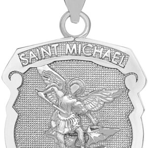 10k White Gold Saint Michael Shield Medal Protection Charm Pendant