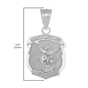 10k White Gold Saint Michael Shield Medal Protection Charm Pendant