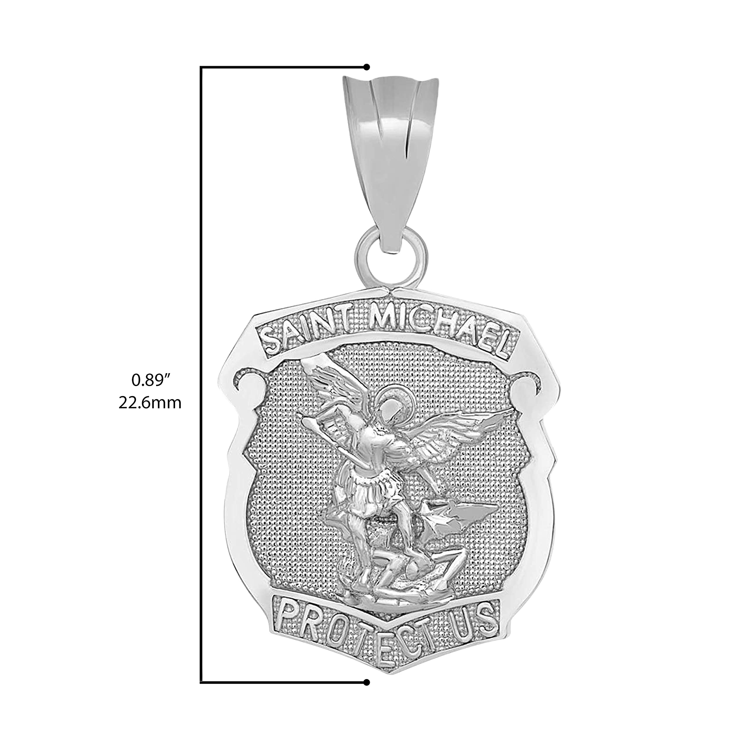 10k White Gold Saint Michael Shield Medal Protection Charm Pendant