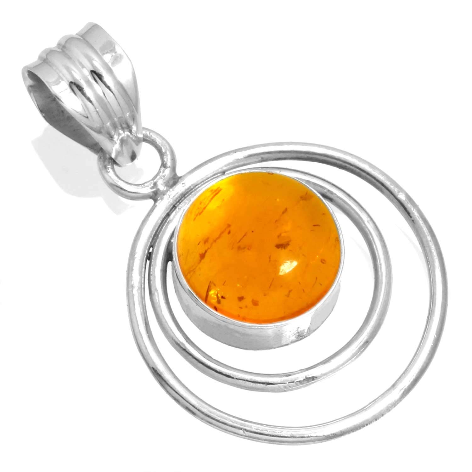 JEWELOPORIUM 925 Sterling Silver Pendant for Women Orange Amber Gemstone Fashion Silver Pendant Necklace Wedding Gift Boho Jewelry