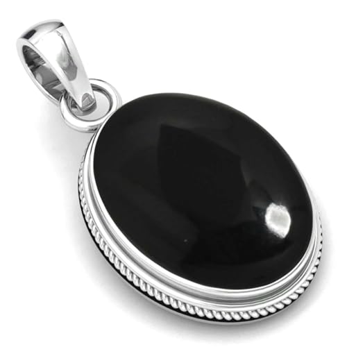 JEWELOPORIUM 925 Silver Pendant for Women Genuine Black Onyx Gemstone Costume Silver Pendant Necklace Easter Gift Vintage Jewelry