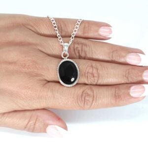 JEWELOPORIUM 925 Silver Pendant for Women Genuine Black Onyx Gemstone Costume Silver Pendant Necklace Easter Gift Vintage Jewelry