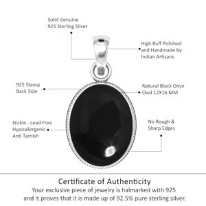 JEWELOPORIUM 925 Silver Pendant for Women Genuine Black Onyx Gemstone Costume Silver Pendant Necklace Easter Gift Vintage Jewelry