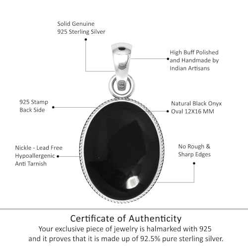 JEWELOPORIUM 925 Silver Pendant for Women Genuine Black Onyx Gemstone Costume Silver Pendant Necklace Easter Gift Vintage Jewelry