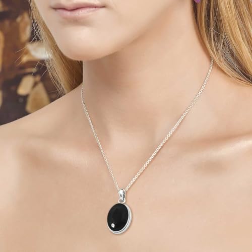 JEWELOPORIUM 925 Silver Pendant for Women Genuine Black Onyx Gemstone Costume Silver Pendant Necklace Easter Gift Vintage Jewelry