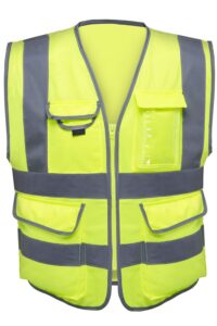 neiko 53993a medium ultra reflective safety vest with reflective stripes & zipper, visibility strips on neon yellow for emergency, safety vest for men and women, adult safety vest