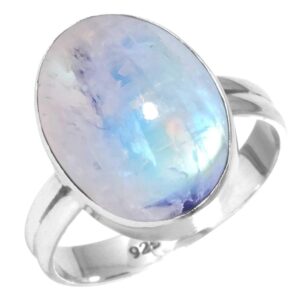 jeweloporium 925 sterling silver ring for women white natural rainbow moonstone stone boho silver ring size 8 christmas - gift statement jewelry