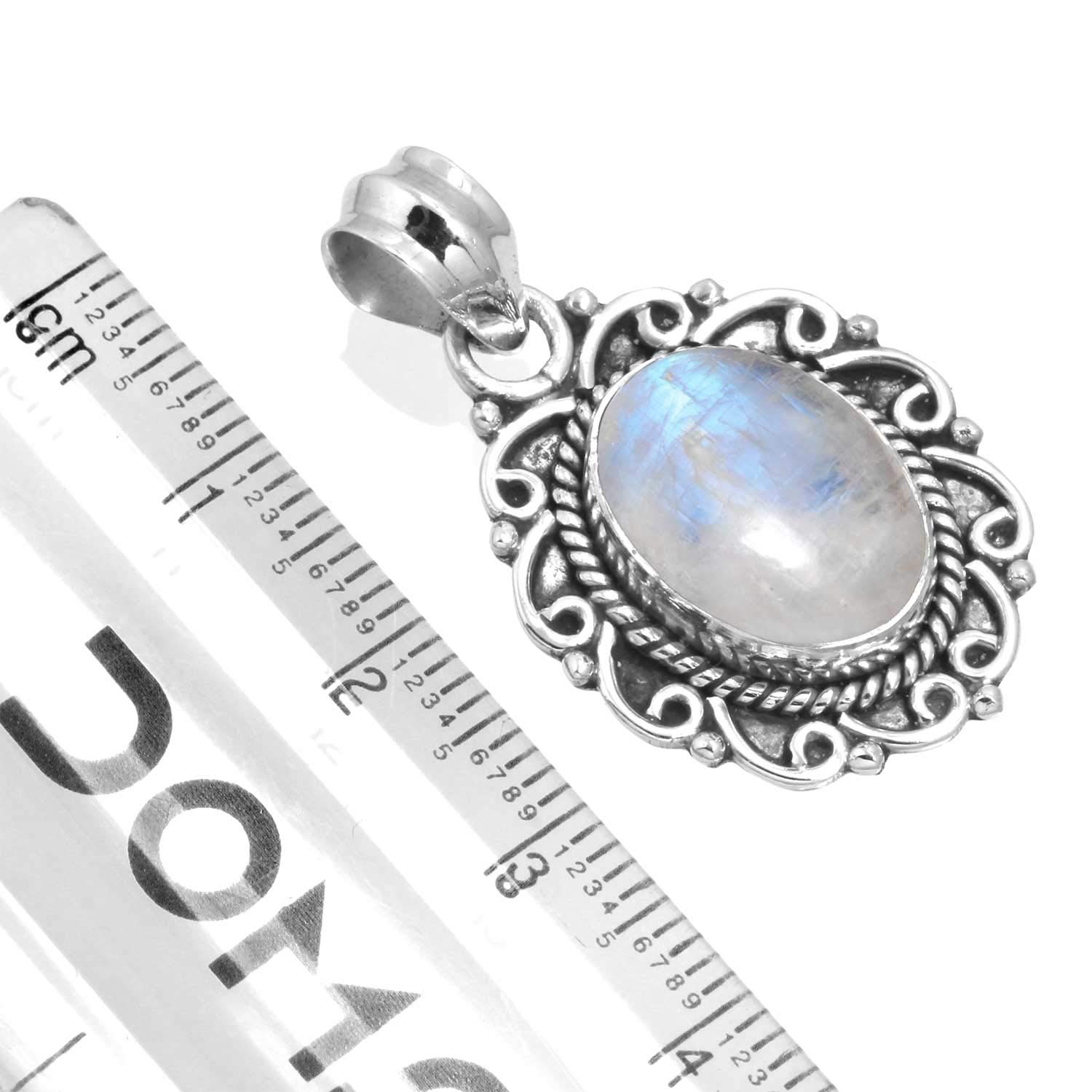 JEWELOPORIUM 925 Silver Pendant for Women White Genuine Rainbow Moonstone Gemstone Solitaire Silver Pendant Necklace Friendship Day Gift Costume Jewelry