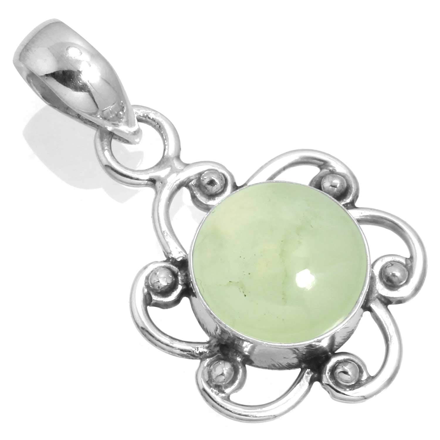 JEWELOPORIUM 925 Silver Pendant for Women Green Real Prehnite Stone Solitaire Silver Pendant Necklace Friendship Day Gift Costume Jewelry