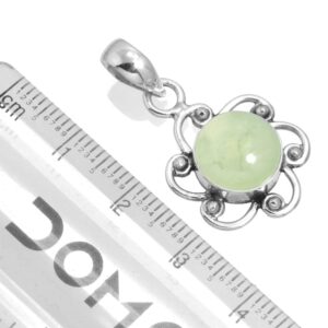 JEWELOPORIUM 925 Silver Pendant for Women Green Real Prehnite Stone Solitaire Silver Pendant Necklace Friendship Day Gift Costume Jewelry