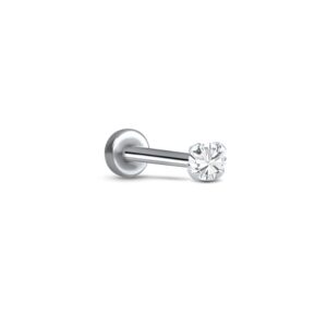 14k white gold labret nose ring stud titanium screw post 1/4" - 6mm post 1.5mm clear cz 16g