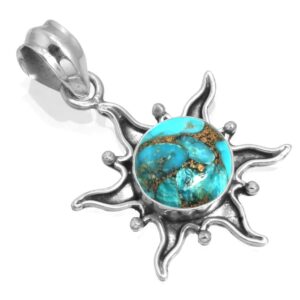 jeweloporium copper blue turquoise 925 sterling silver pendant for women stone handmade silver pendant necklace mothers' day gift cocktail jewelry