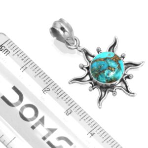 JEWELOPORIUM Copper Blue Turquoise 925 Sterling Silver Pendant for Women Stone Handmade Silver Pendant Necklace Mothers' Day Gift Cocktail Jewelry