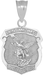 claddagh gold .925 sterling silver ‘saint michael protect us’ 2/3" shield medal pendant - pendant only