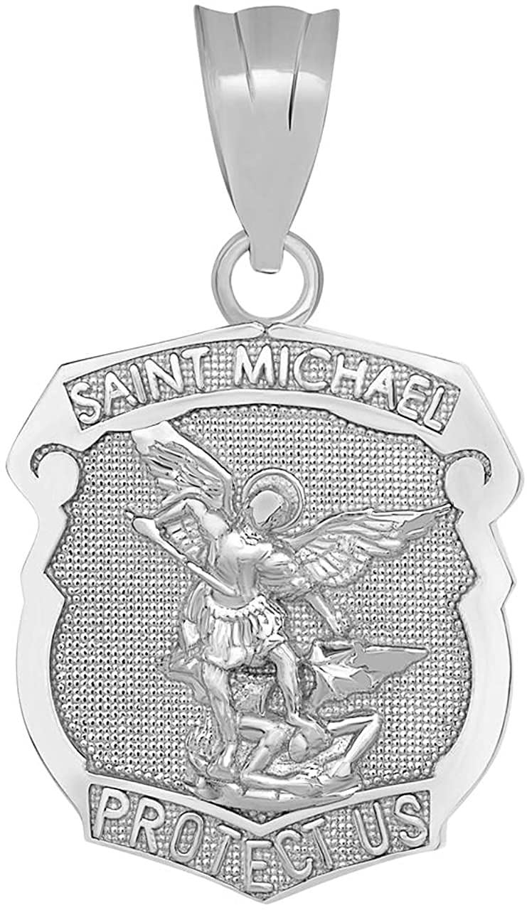 Claddagh Gold .925 Sterling Silver ‘Saint Michael Protect Us’ 2/3" Shield Medal Pendant - Pendant Only