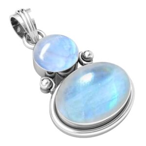 jeweloporium 925 sterling silver pendant for women white natural rainbow moonstone gemstone vintage silver pendant necklace halloween - gift solitaire jewelry