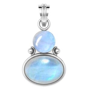 JEWELOPORIUM 925 Sterling Silver Pendant for Women White Natural Rainbow Moonstone Gemstone Vintage Silver Pendant Necklace Halloween - Gift Solitaire Jewelry