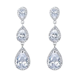 ever faith women's cubic zirconia elegant bride bridesmaids 3 teardrop dangle earrings clear silver-tone