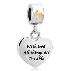 shinyjewelry heart love cross with god all things are possible charm dangle bead for bracelet