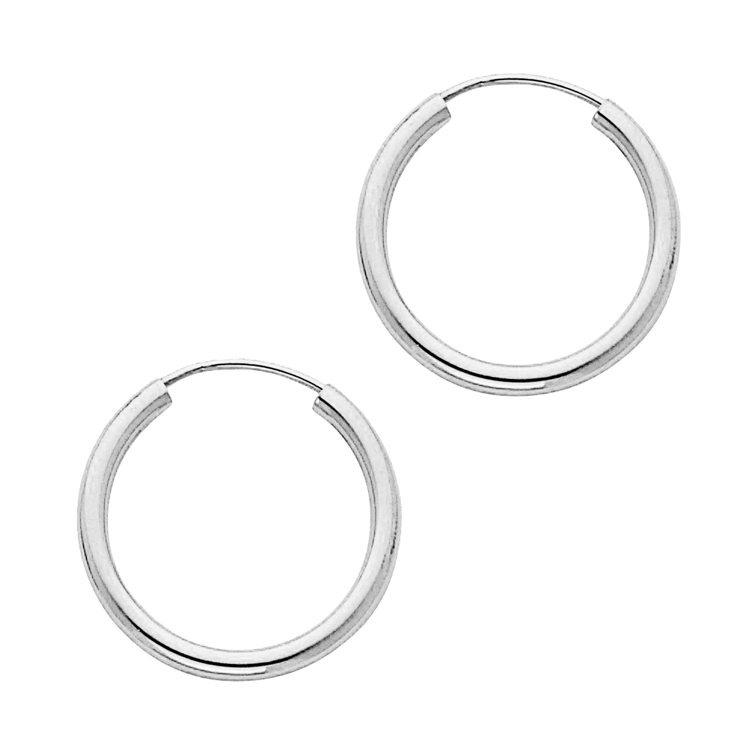 Galaxy Gold GG 14k Solid White Gold Endless Loop Hoop Timeless Earrings 2 mm Gauge/Thickness Available in Multiple Diameters - Segment Septum Lip Nose Round Hoop Tragus Helix Cartilage (0.55 Inch)