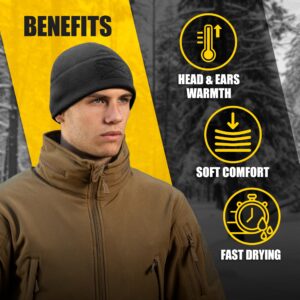 M-Tac Tactical Beanie Fleece Watch Cap - Winter Hat Elite - Patch Panel (Black, L)