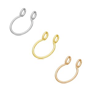 nzdlm fake septum nose ring fake nose rings 20g hoop nose ring gold rose gold silver 8mm non pierced clip nose ring faux body piercing jewelry for women men 3 pcs