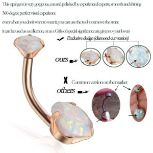 Gabry&jwl Opal Belly Button Rings 14G Surgical Steel Internally Threaded Rose Gold Belly Ring for Women Curved Barbell Navel Rings Belly Piercing Jewelry(Opal17)