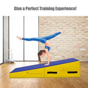 GYMAX Incline Gymnastics Mat, 60"X30"X14" Wedge Shape Gymnastics Incline Mat Folding Gymnastics Gym Fitness Tumbling Mat, Ideal for Tumbling, Practice & Exercise (Yellow, 60"X30"X14")