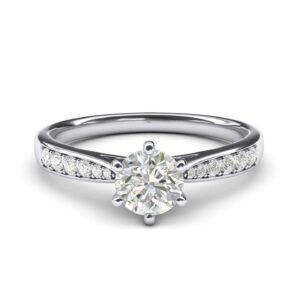 14k white gold 1.0 ct classic 6-prong simulated diamond engagement ring graduated side stones promise bridal ring (10.5)