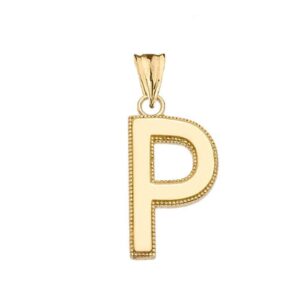 elegant 10k yellow gold personalized milgrain initial "p" charm pendant