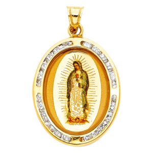 sonia jewels 14k yellow gold cubic zirconia cz virgen de our lady of guadalupe virgin mary picture pen pendant 20mm x 17mm