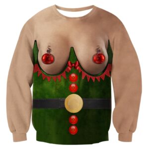 uideazone unisex 3d ugly christmas sweater elf boobs printed funny x-mas party graphic sweatshirts pullover for men women