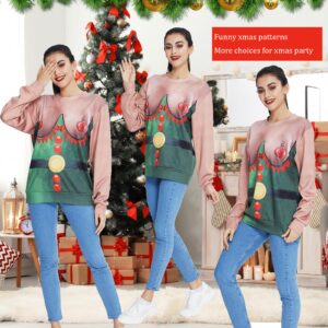 uideazone Unisex 3D Ugly Christmas Sweater Elf Boobs Printed Funny X-mas Party Graphic Sweatshirts Pullover for Men Women