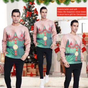 uideazone Unisex 3D Ugly Christmas Sweater Elf Boobs Printed Funny X-mas Party Graphic Sweatshirts Pullover for Men Women