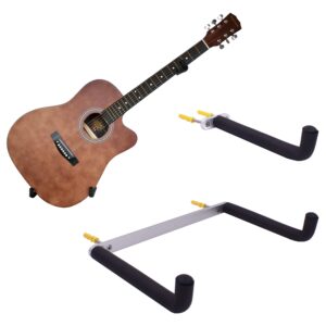 yyst guitar wall mount holder tilt display for electric and thin body guitars, ukulele, bass, banjo at a slanted angle sideways (horizontal/sideway hanger) (no instrument)