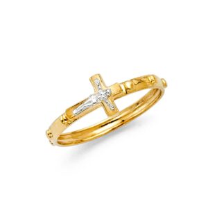 sonia jewels 14k yellow and white two tone gold rosary crucifix cross religious eternity anniversary wedding ring band size 8