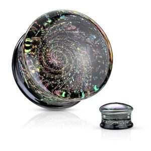 Pierced Owl Multicolor Aurora Borealis Sparkle Swirl Galaxy Double Flared Glass Plugs, Sold as a Pair (10mm (00GA))