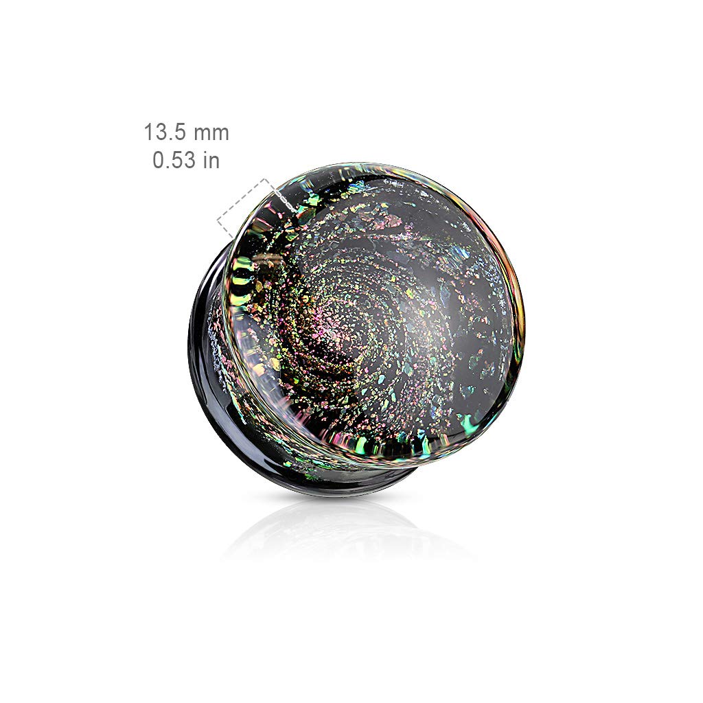 Pierced Owl Multicolor Aurora Borealis Sparkle Swirl Galaxy Double Flared Glass Plugs, Sold as a Pair (10mm (00GA))