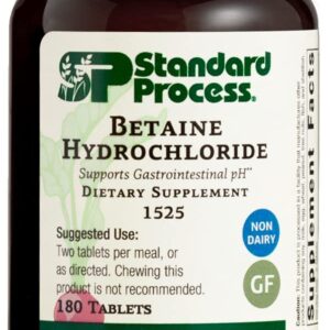 Standard Process Betaine Hydrochloride - Whole Food GI and Digestive Health Supplement with Magnesium Citrate, Betaine HCl, Ammonium Chloride, Pepsin, and More - 180 Tablets