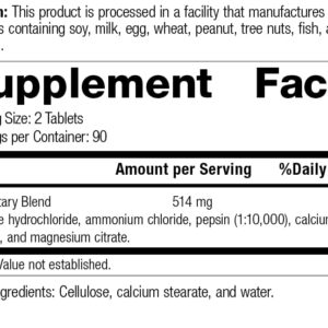 Standard Process Betaine Hydrochloride - Whole Food GI and Digestive Health Supplement with Magnesium Citrate, Betaine HCl, Ammonium Chloride, Pepsin, and More - 180 Tablets