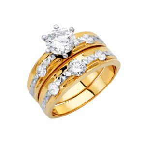 sonia jewels 14k yellow gold cubic zirconia cz wedding band and engagement bridal ring two piece set size 5